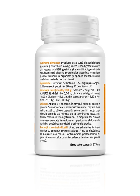 Betaina HCL si Pepsina, 60 capsule | Zenyth