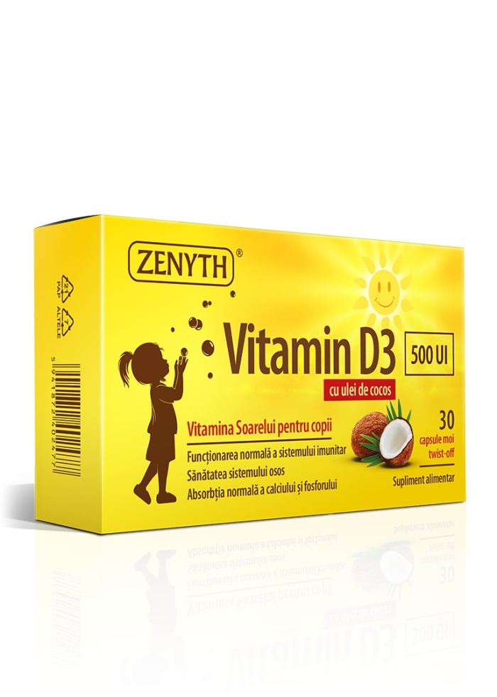 Vitamina D3 500 UI pentru copii, 30 capsule | Zenyth